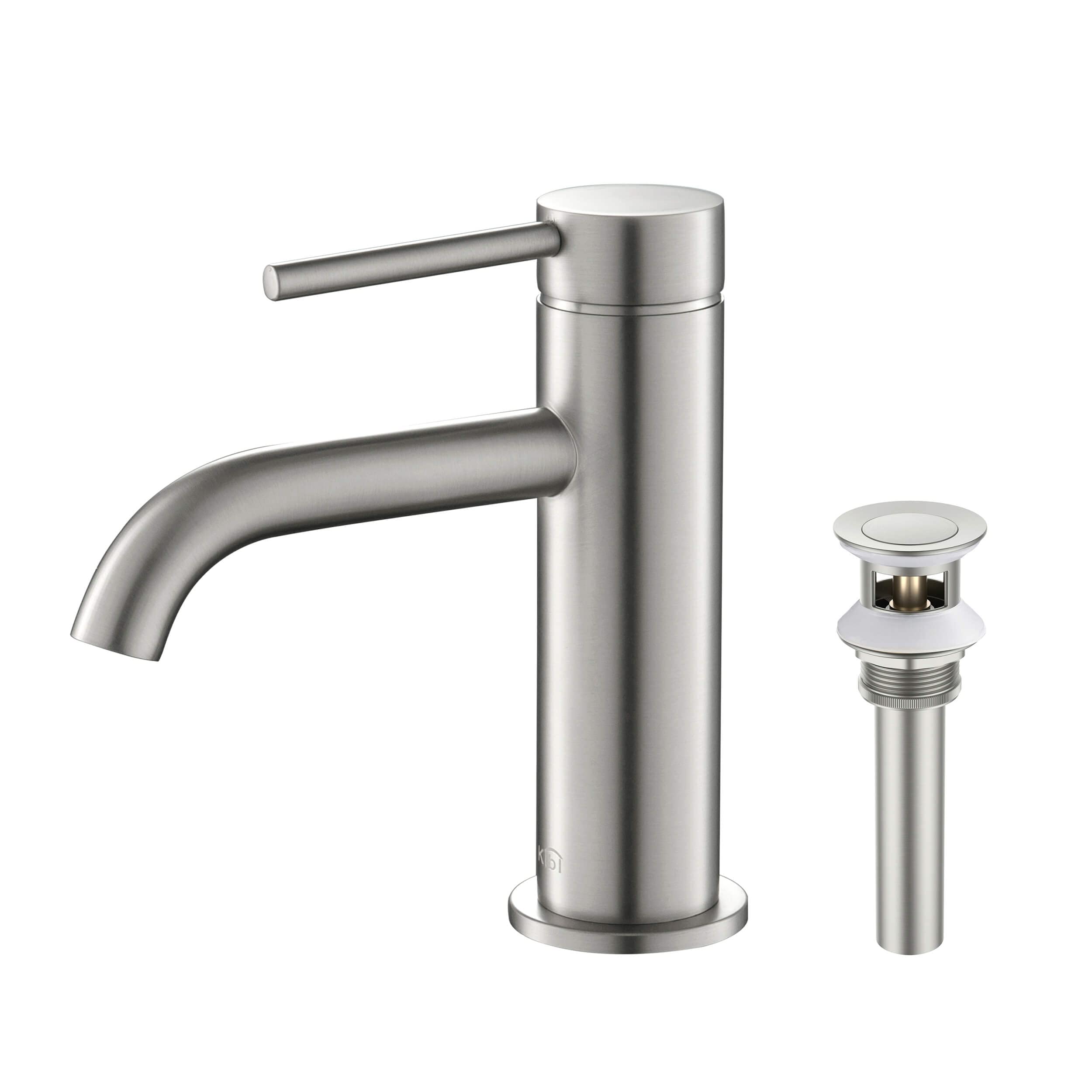KIBI Circular Single Handle Bathroom Vanity Sink Faucet with Pop Up Drain | Solid Brass Lavatory Faucet with Water Supply Hose | Durable and Corrosion-Resistant | Brushed Nickel, KBF1008