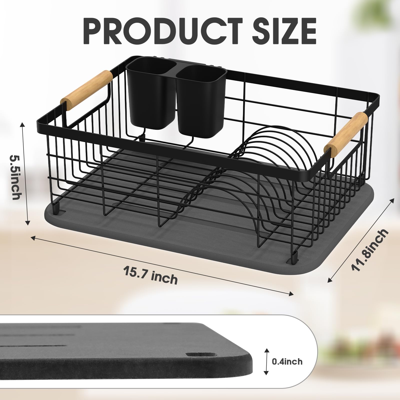 Dish Drying Rack with Diatomaceous Earth Dish Drying Mat for Kitchen Counter,15.7x11.8 inch Absorbent Non-Slip Diatomite Dish Drying Mat with Cutlery Holder(Grey)