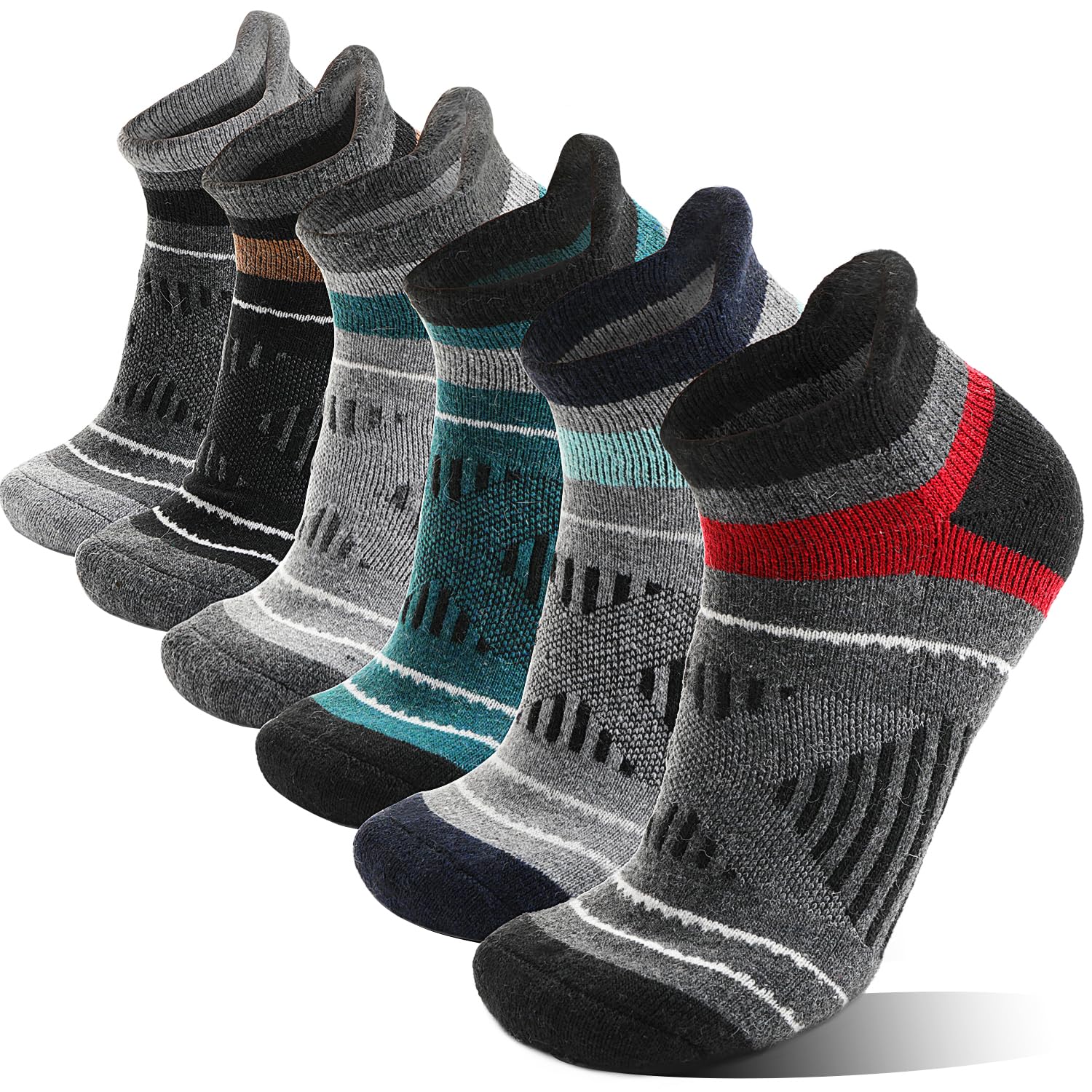 EBMORE Merino Wool Ankle Hiking Socks Compression Warm Winter Thermal Thick Cushion No Show Running Moisture Wicking Athletic Socks Gifts Stocking Stuffers for Men Women 6 Pairs(Color Mix,M)