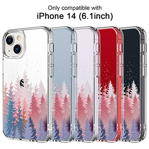 ICEDIO for iPhone 14 Case with Screen Protector - Clear with Fashionable Trendy Patterns-Designed for Girls and Women - Slim Fit Cover - Protective Phone Case 6.1” - Cute Trees Floral Flower