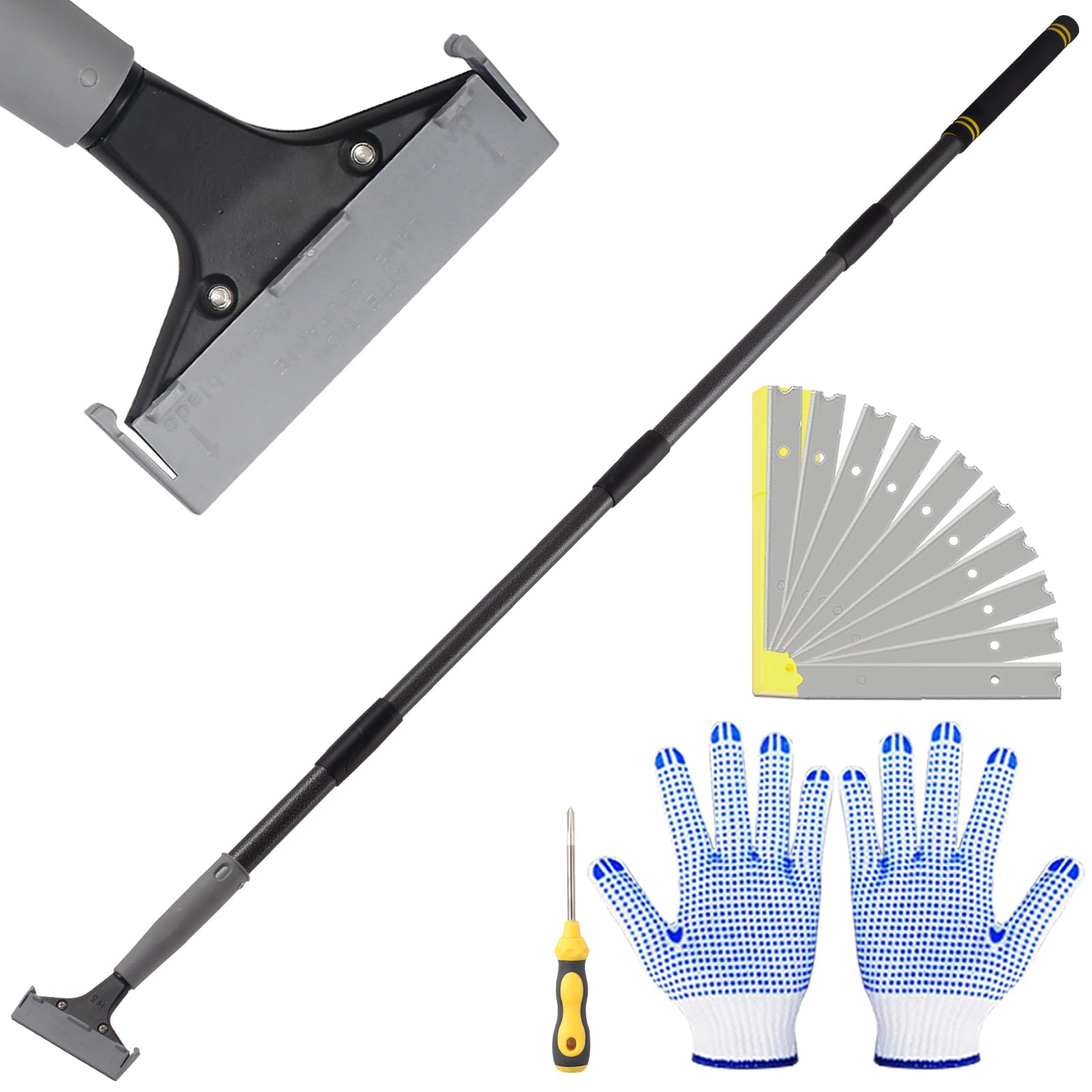 Frebuta Floor Scraper Long Handle Heavy Duty,16 to 31In 4 inch Razor Blades Floor Scraper with 10PC Floor Blades Sponge Handle Iron Tube Scraper for Cleaning Quick and Easy Removal Price Stickers