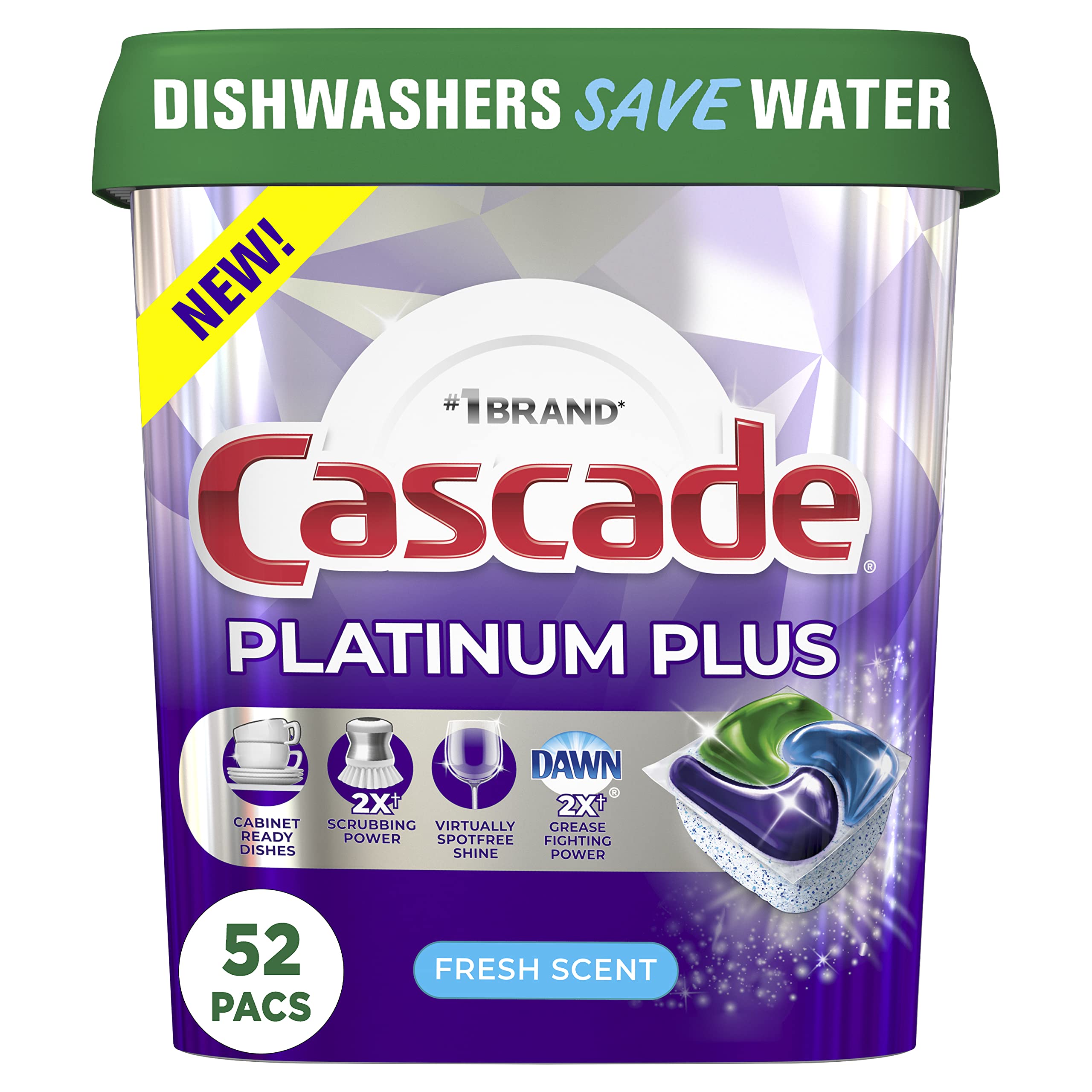Farberware Portable Countertop Dishwasher with 5-Liter Built-in Water Tank - 5-Program System for Home & Cascade Platinum Plus Dishwasher Pod, Dishwasher Detergent
