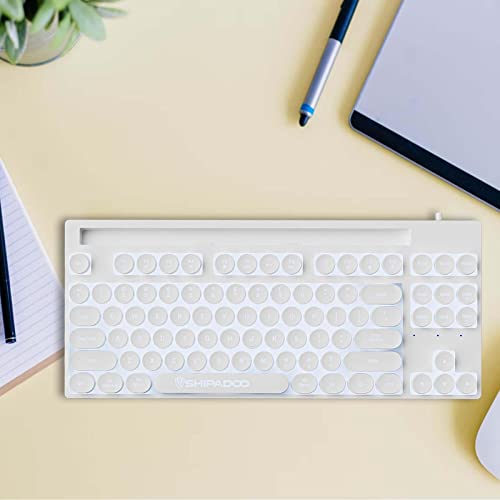 Durable Gaming Keyboard Scratchproof Replacement PP Keycap Rainbow Backlit Smooth Quick Response 87 Keys Wired Keypad for Laptop Desktop PC, White