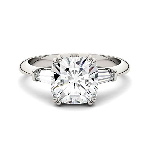 Charles & Colvard Created Moissanite 8mm Cushion Cut Engagement Ring for Women | 2.77 cttw DEW | Lab Grown | Solid 14K White Gold with Rhodium | Size 8.5