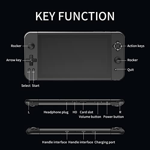 RAHEL POWKIDDY X70 Retro Handheld Game Console for Kids and Adults, 7-Inch IPS HD Screen Console Built-in 6000+ Games, 23.6 x 11.7 x 1.4cm - Black/64G