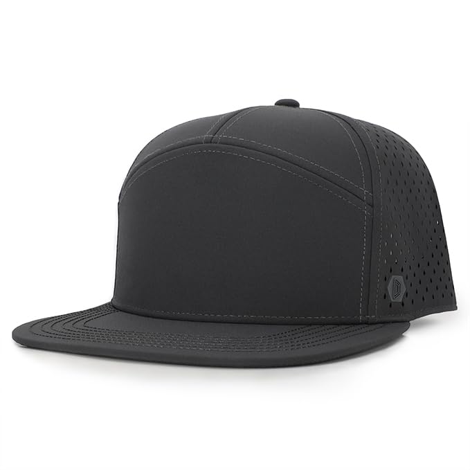 Dumont Supply - 7 Panel, Flat Bill, Performance Snapback Hat, Water-Resistant Baseball Cap, Men & Women (Black)
