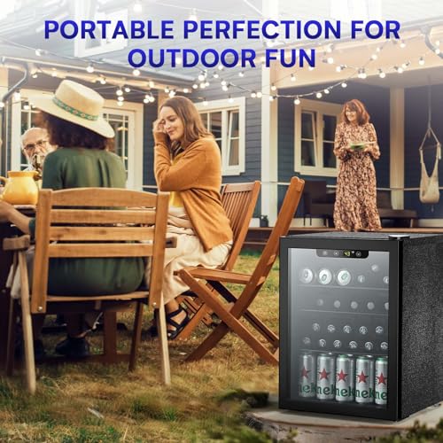 FREE VILLAGE Wine Fridge - Wine Beverage Refrigerator & Cooler with 2.6 cu.ft., 95 Cans, 40°F-61°F Adjustable Temp, Touch Controls, LED Lighting, Perfect for Student Dormitories, Home, Office, Bar