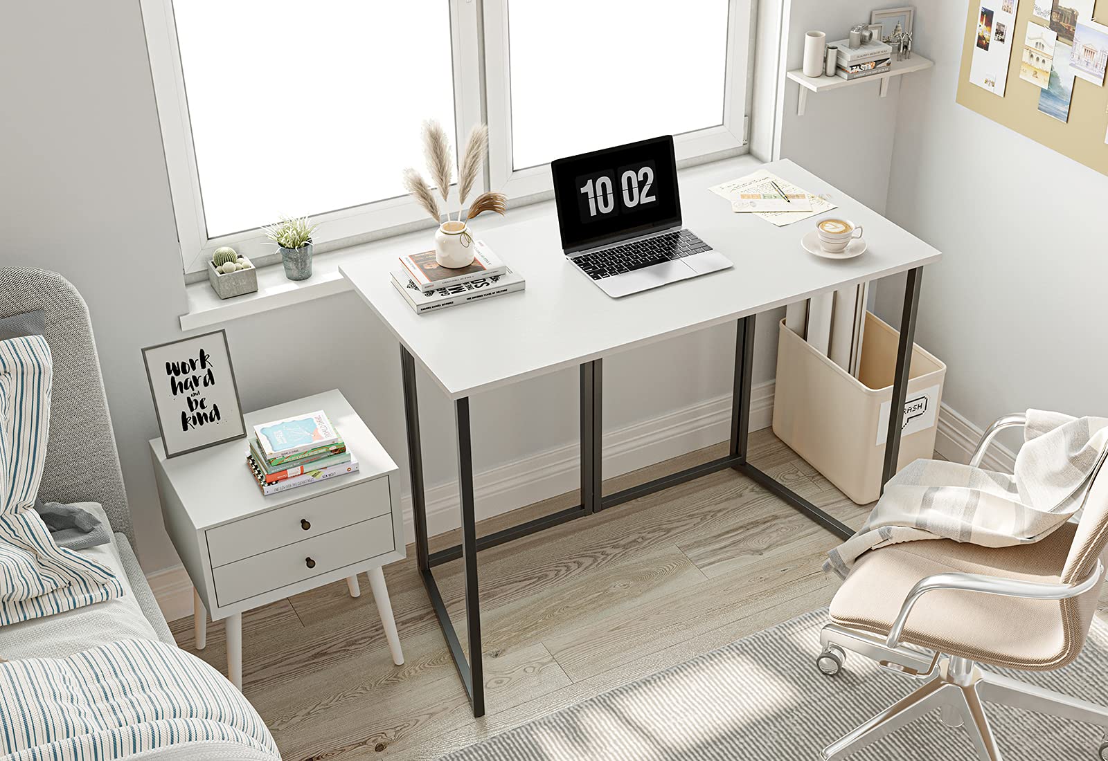 Cubiker 40" Folding Computer Desk,Small Home Office Laptop Work Desk,Study Writing Table,No-Assembly,Foldable and Portable Design,White