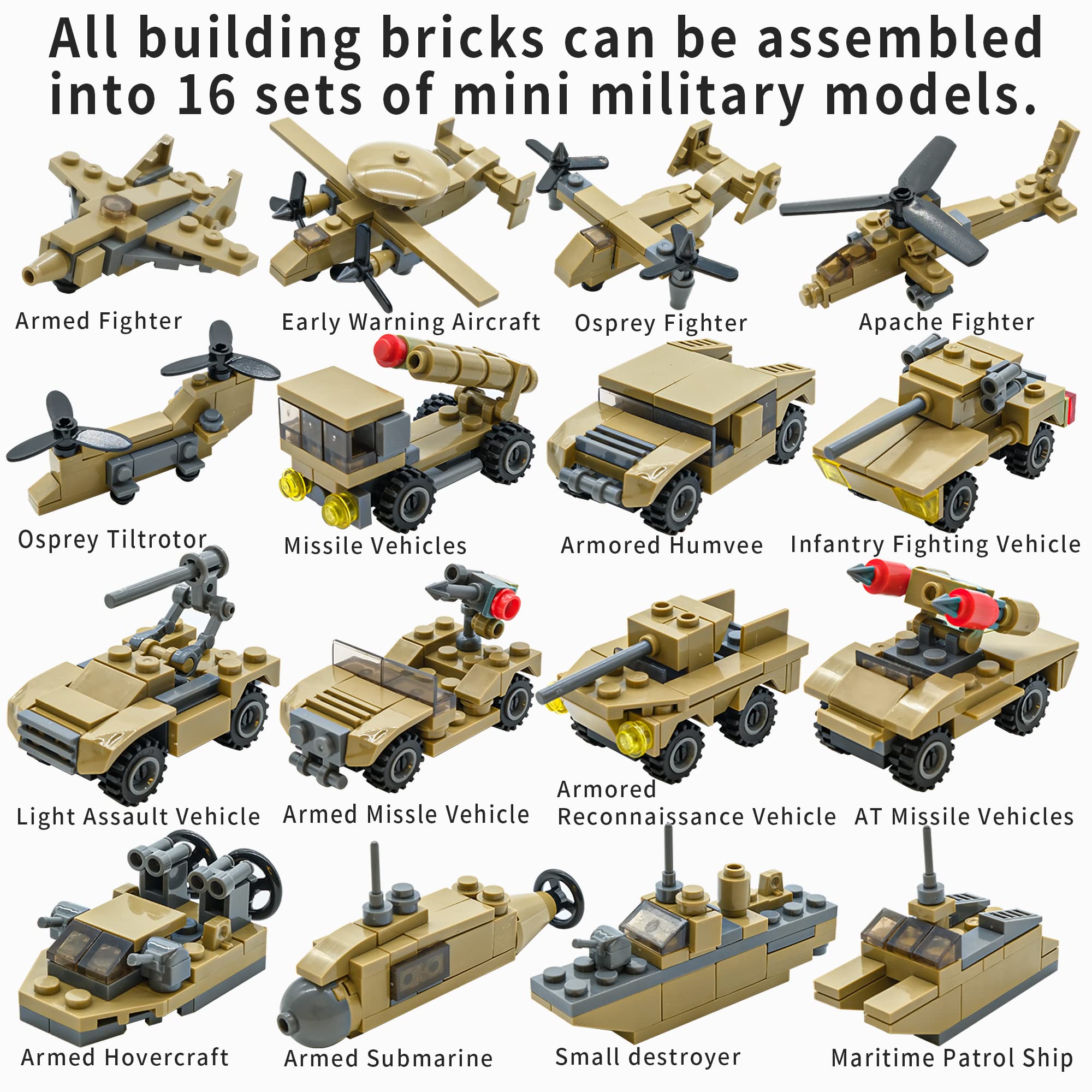 WW2 Army Building Blocks Toys Set Compatible with Lego, Create a German Dora Cannon or 16 Small Military Vehicles, with 20 Toy Soldiers, for Boys Kids Age 6 7 8 Year Old