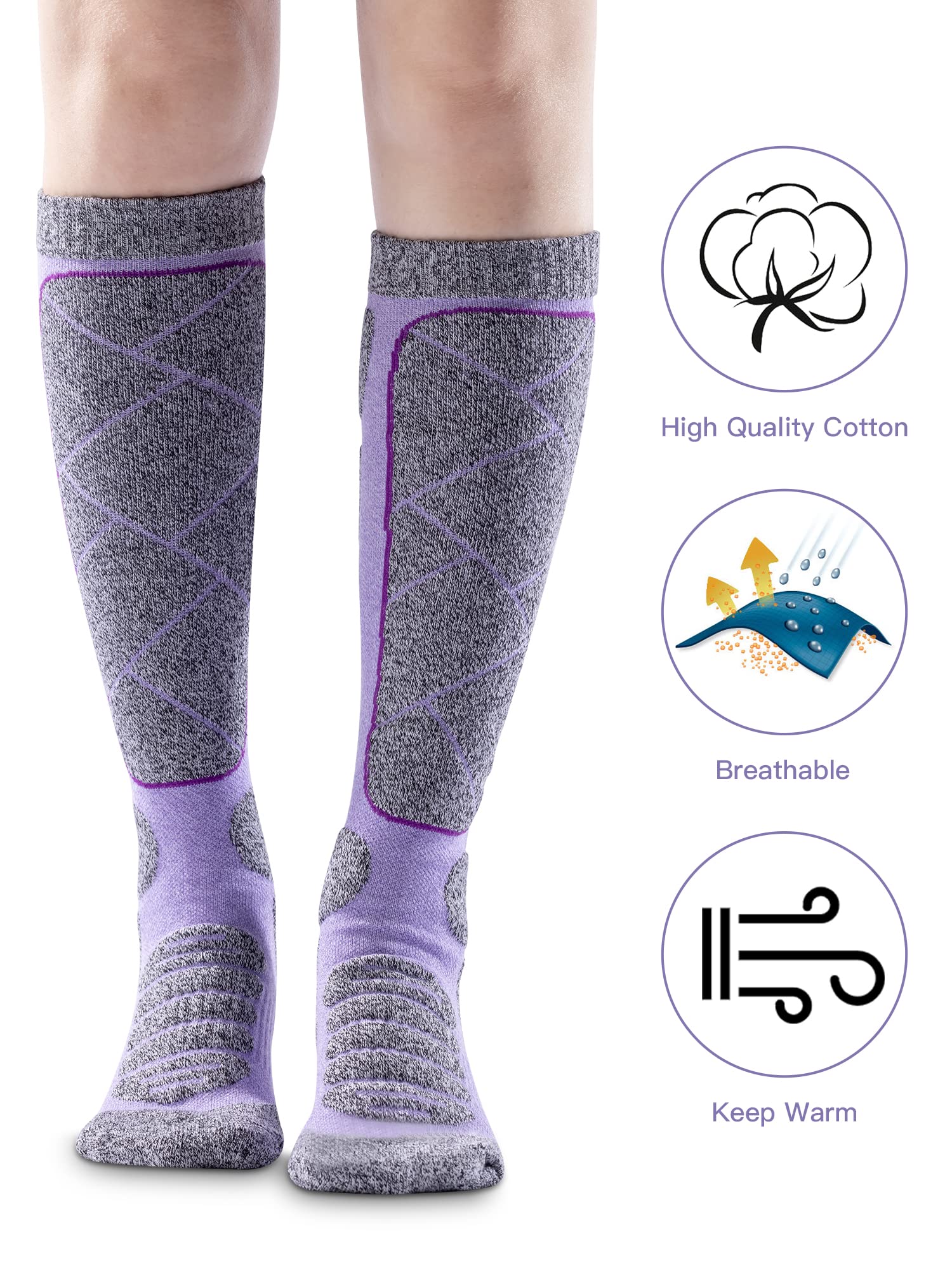 DaisyWood Women's Ski Socks for Skiing, Snowboarding, Hiking,Skating, Cold Weather, Winter Performance Socks 2-Pack, Multicolor, 6-12