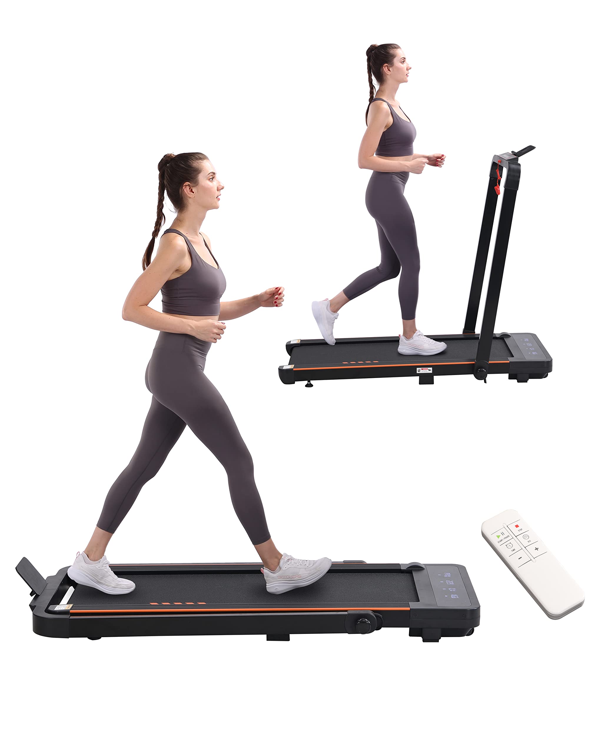 ECHANFIT 2 in 1 Under Desk Treadmill with Bluetooth Speaker, 2.5 HP Folding Electric Walking Jogging Pad with 12 Preset Programs and Remote Control for Home Office, No Assembly Required