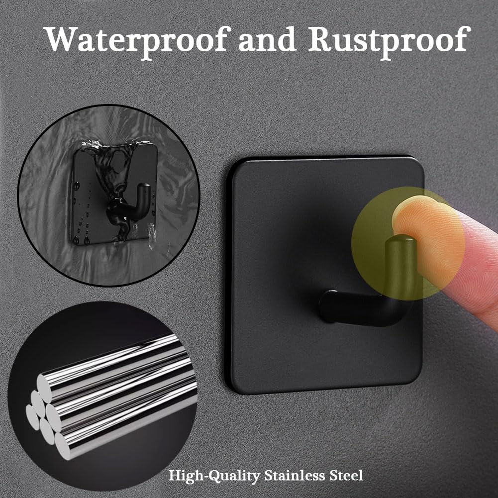 EDMILE Adhesive Hooks for Hanging, EDMILE Wall Hooks Self Adhesive Key Hat Coat Hooks, Stick on Bathroom Towel Hooks, Utility No Drill Hooks for Shower Kitchen Door Outdoor Home 8 Pack, Black