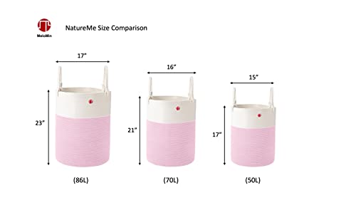 MeloMin NatureMe (50L) Cotton Rope Woven Laundry Basket (6 Colors) - 17β x15β - Home Storage Hamper Bin for Blankets, Comforters, Towels, and Toys (Pink)