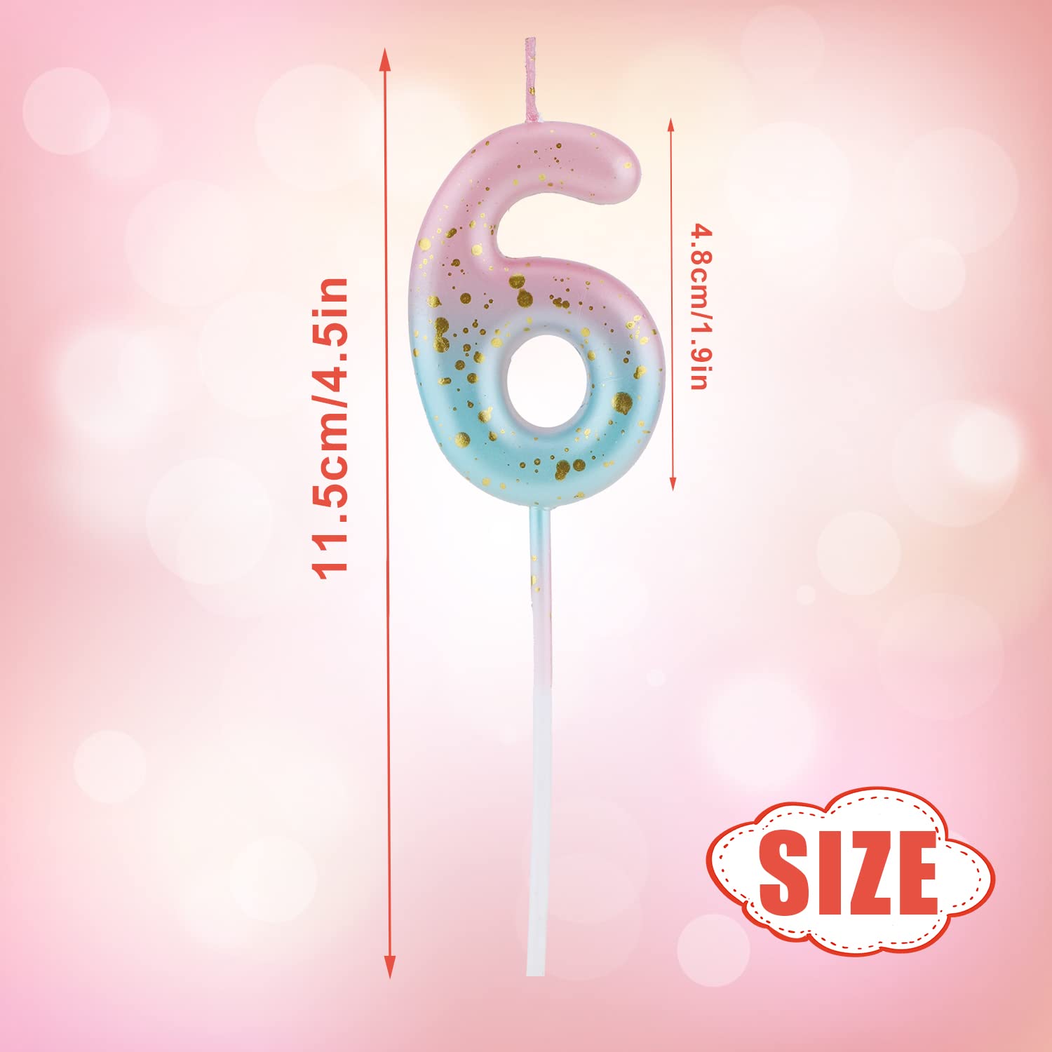 Gradient Birthday Number Letter Candle, Pink Blue Gradient Birthday Candles for Cake Numeral Letter Birthday Candles Decoration for Birthday Parties Wedding Anniversary (6)