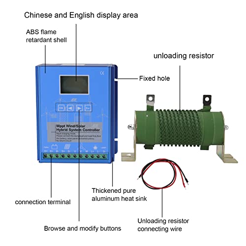 FLTXNY POWER 1600W Wind Solar Hybrid Charge Controller with Dump Load for max 1000W Wind Turbine Generator 600W Solar Panel 12V 24V Battery Auto MPPT Charge Boost Charging Regulator Off Grid System