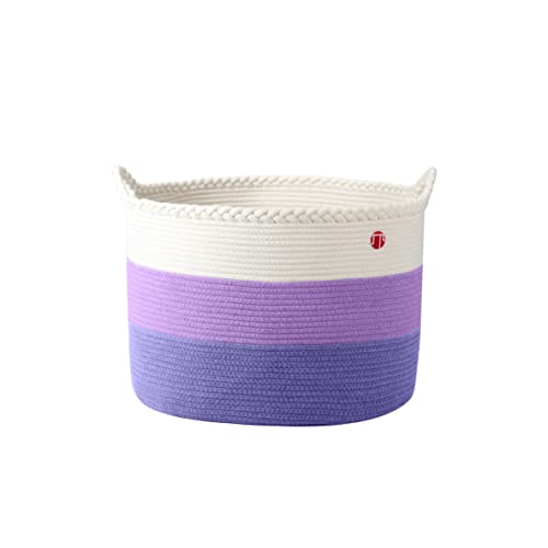 MeloMin Small (48L) 100% Cotton Rope Woven Laundry Basket (6 Colors) - 17β x13β - Home Storage Hamper Bin for Blankets, Comforters, Towels, and Toys (Purple)