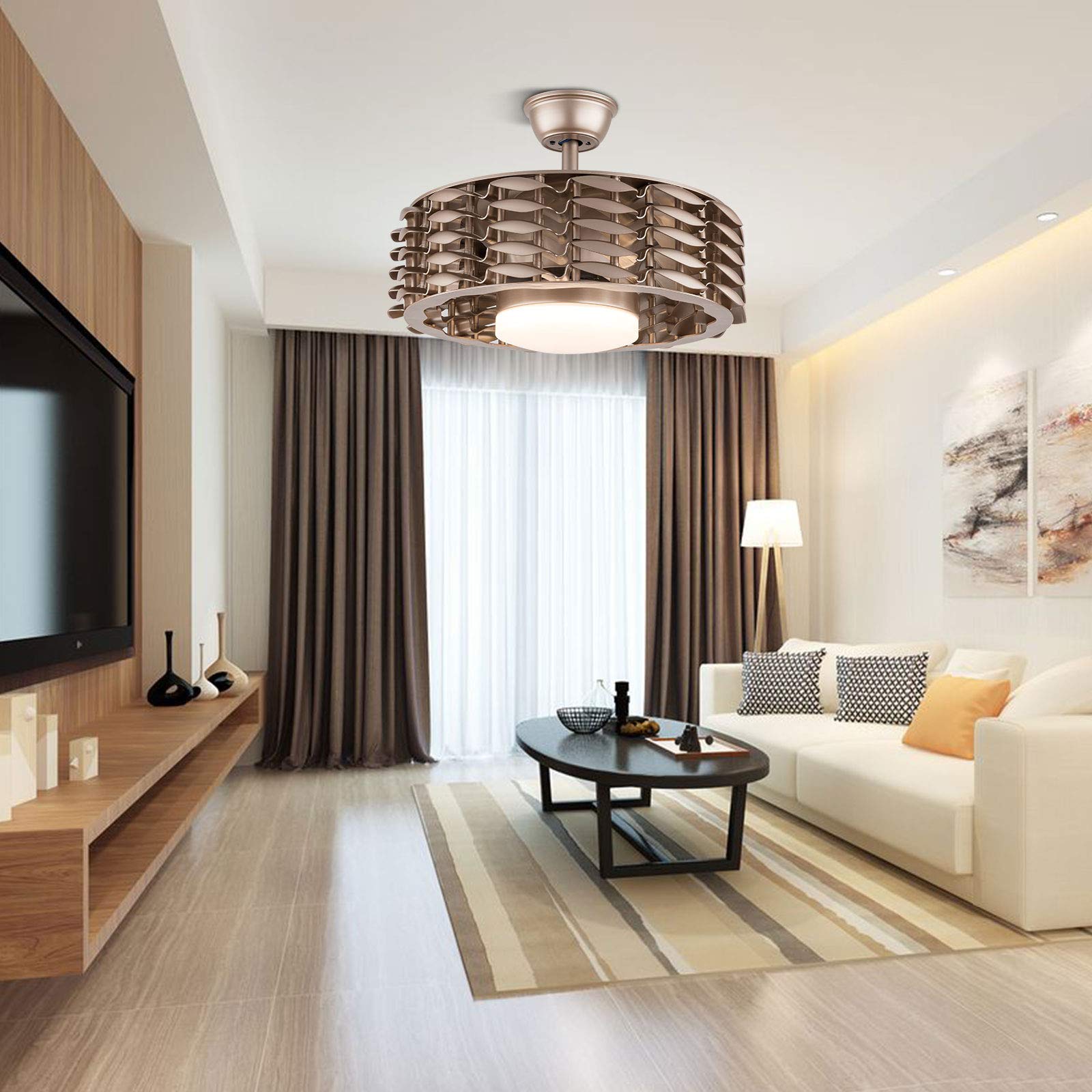 Ceiling Fan LED Fan Chandelier, 36 W, Ceiling Lighting, dimmable with Remote Control, Dimmable Adjustable Wind Speed, Modern Bedroom (Brown)