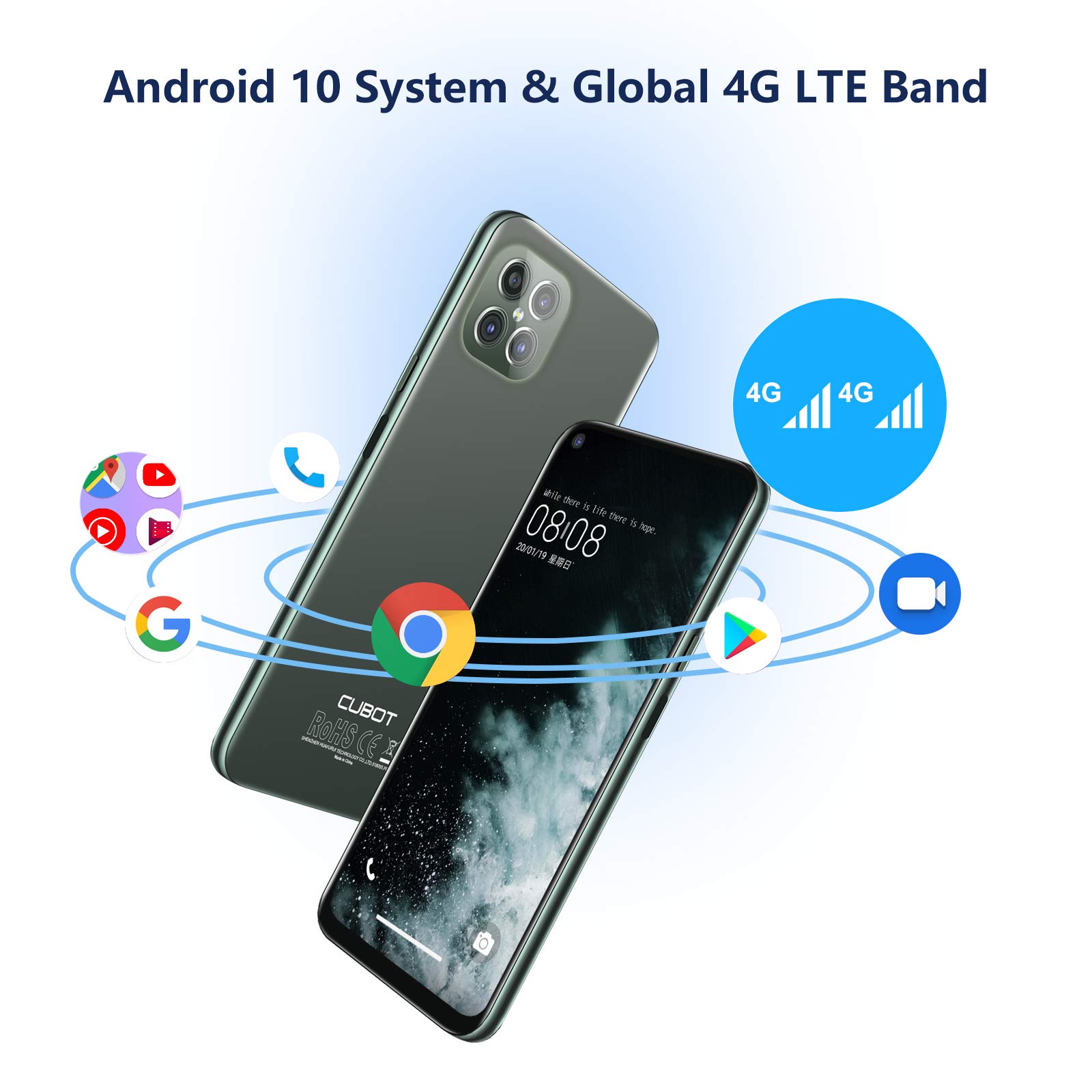 CUBOT Unlocked Android Phones, C30 8GB RAM/128GB 4G Dual SIM Unlocked Smartphone, 6.4" FHD+ Screen, 48MP Quad Camera, GSM International Version, Android 10, 4200mAh Battery, Matt Black
