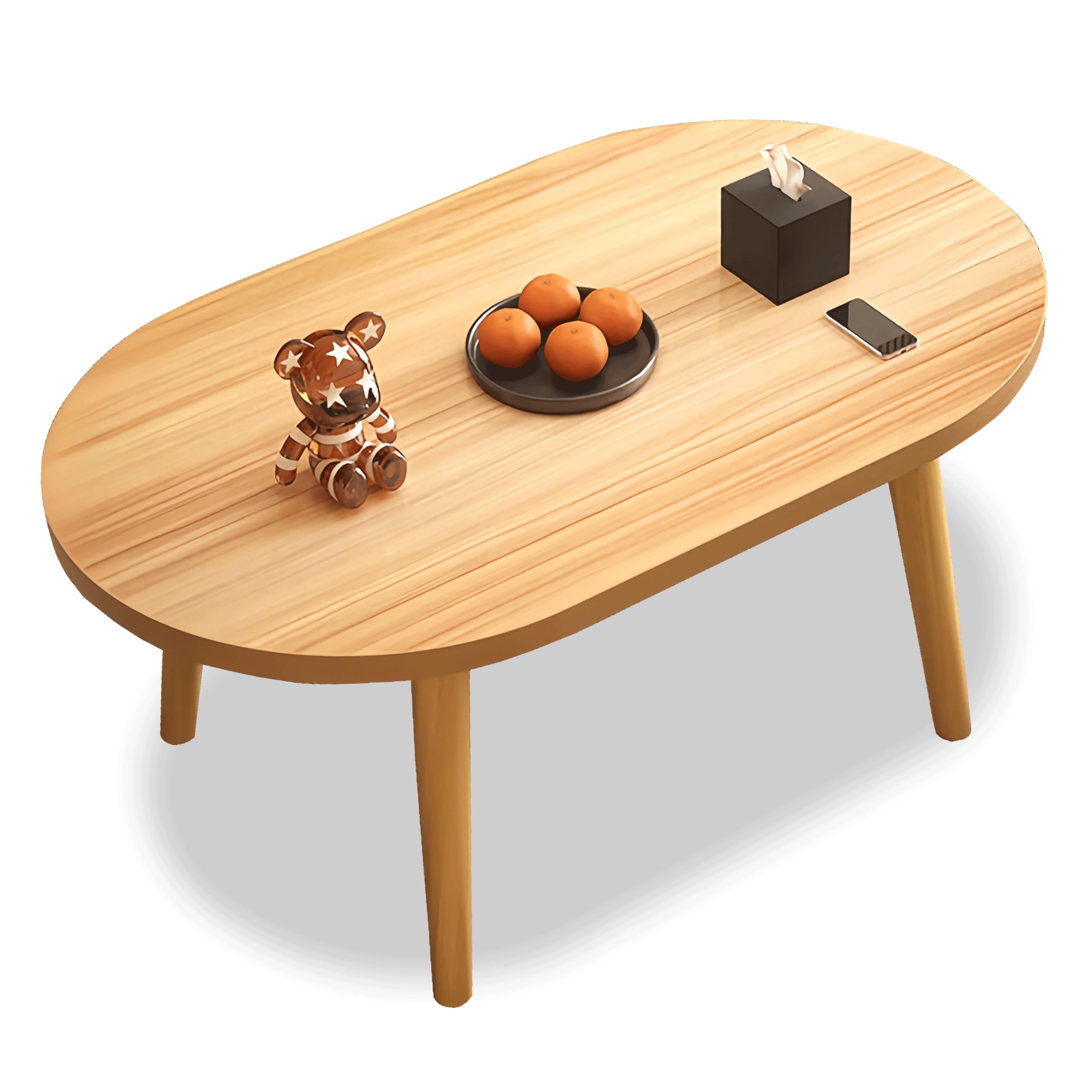 Funecy Small Coffee Table Low Table Solid Wood Sturdy Floor Table Desk for Sitting on The Floor, Storage and Living Room Furniture,Natural Wood,24inch (Round Wood, 24 * 16inch)