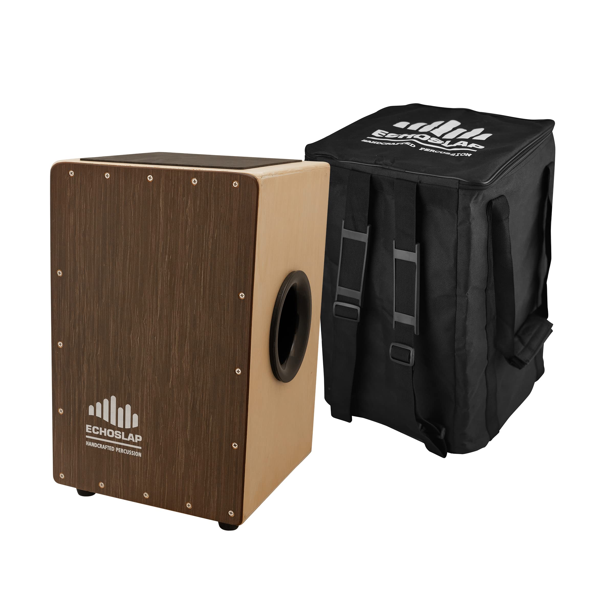 Echoslap Super Bass Cajon - Brazilian Rosewood, Bass Amplifier Side Port, 21 Coiled Snare Wires, Hand Crafted Cajon Box Drum