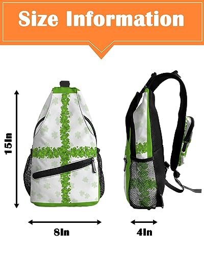 Gsypo Sling Backpack, St patrick's Day Four-leaf Clover Border Waterproof Lightweight Small Sling Bag, Travel Chest Bag Crossbody Shoulder Bag Hiking Daypack for Women Men