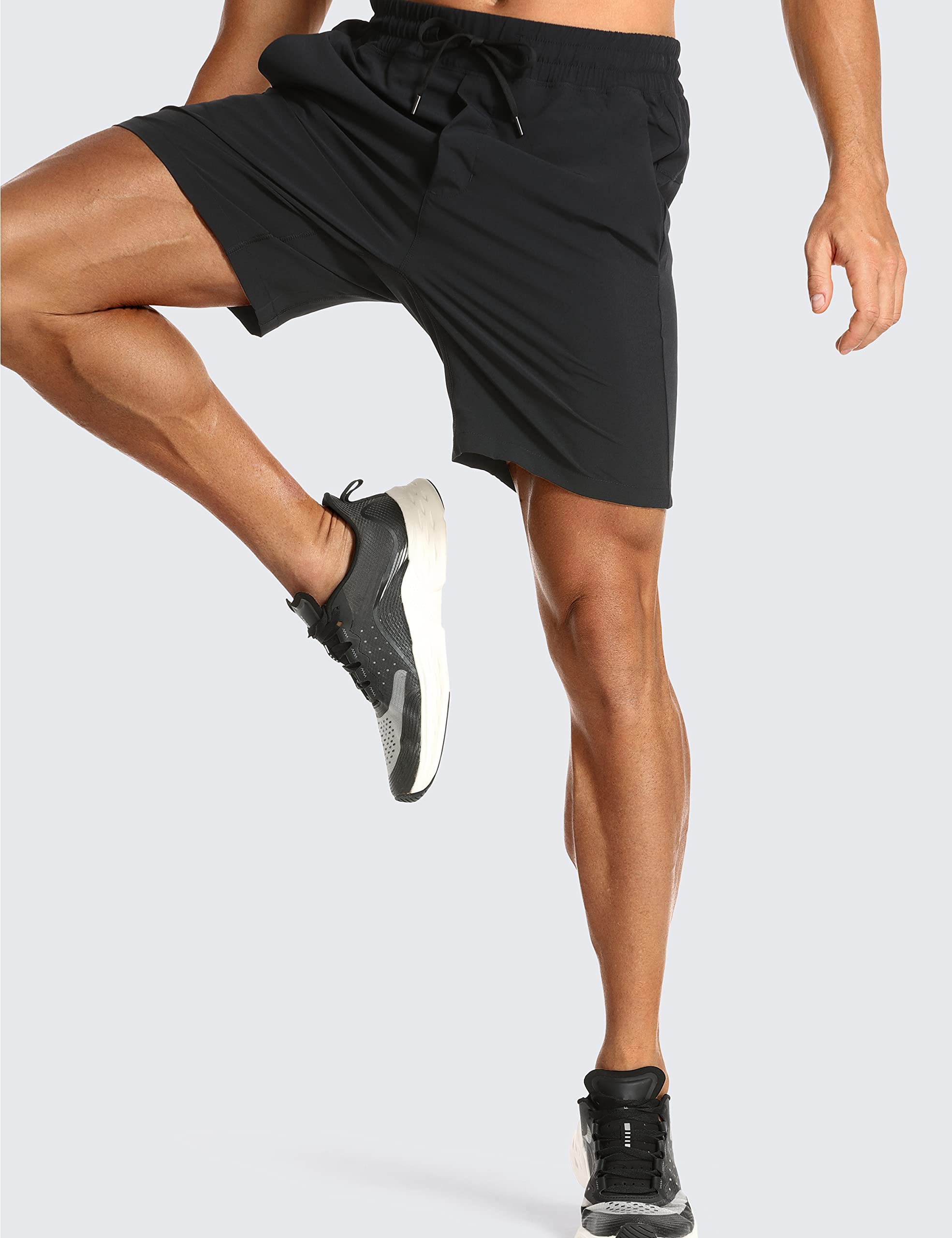CRZ YOGA Men's Linerless Workout Shorts - 7'' Quick Dry Running Sports Athletic Gym Shorts with Pockets Black Large
