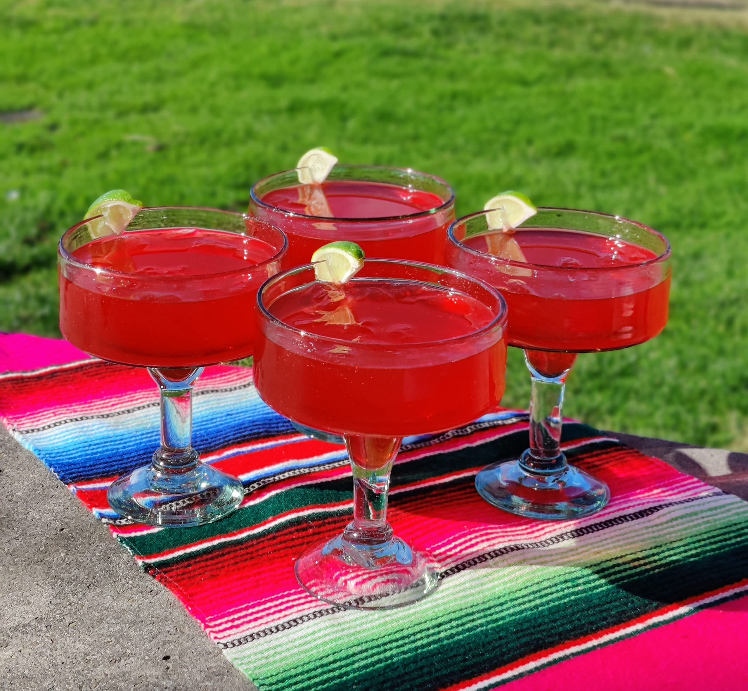 Dos Sueños Mexican Hand Blown Glass – Set of 4 Natural Clear Hand Blown Margarita Glasses (16 oz)