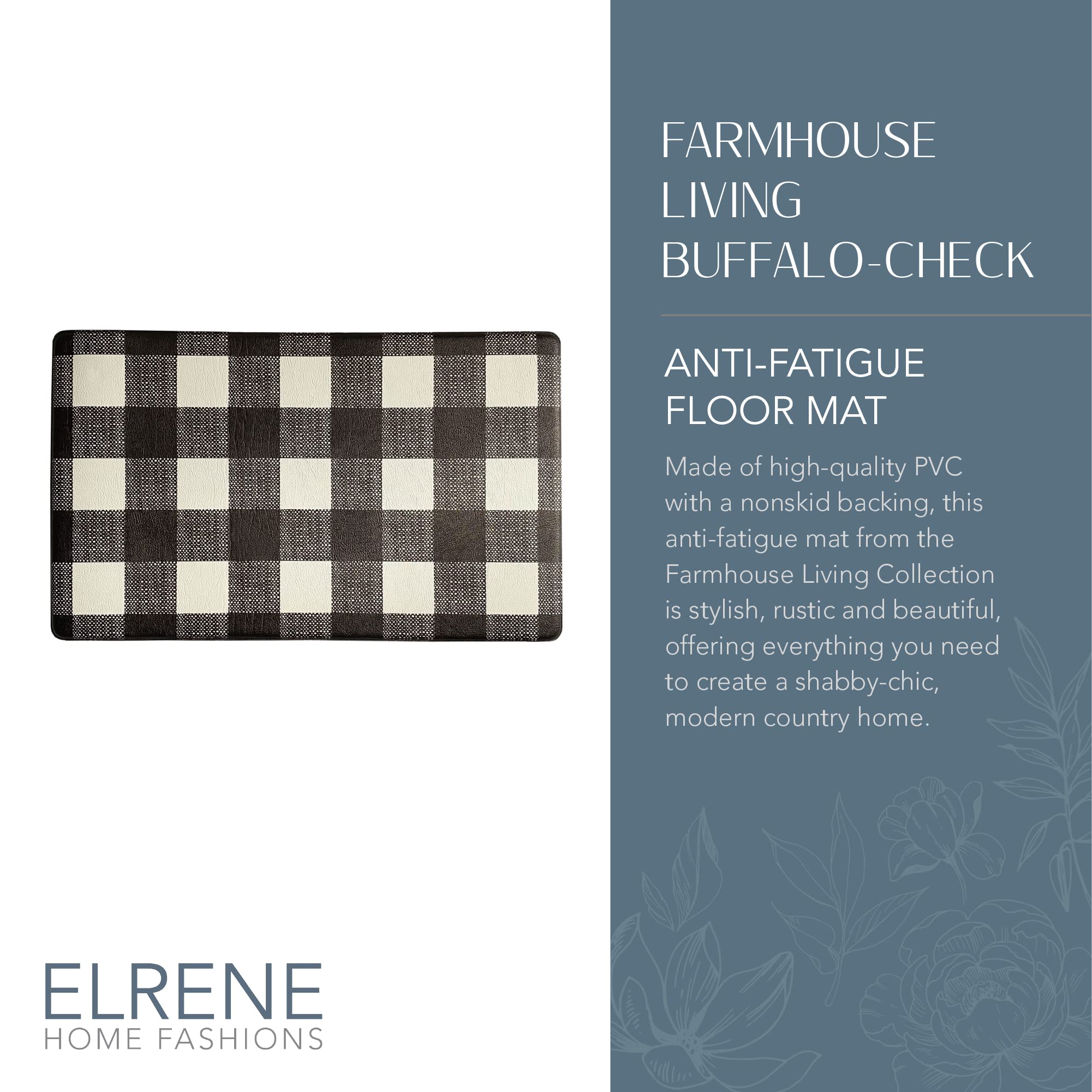 Elrene Home Fashions Farmhouse Living Rustic Comfort Anti-Fatigue Kitchen Mat, 18" x 30", Black/White