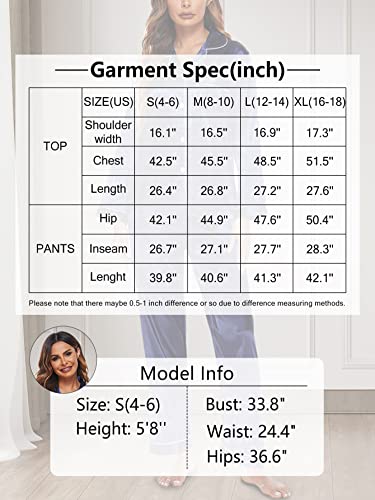 IFFEI 2 Pieces Silk Satin Womens Pajamas Set Button-Down Long Sleeve Girls Pajamas M Champagne