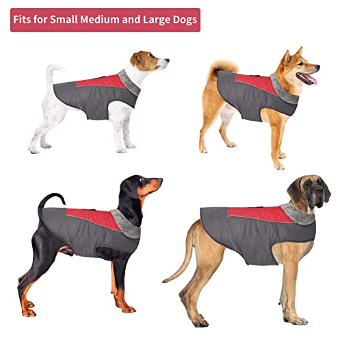 JOYPAWS Reversible Dog Coat, Windproof Waterproof Dog Jacket for Cold Weather, Warm Dog Winter Clothes Reflective Two-Tone Pet Apparel with Fleece Collar for Small Dogs Red S