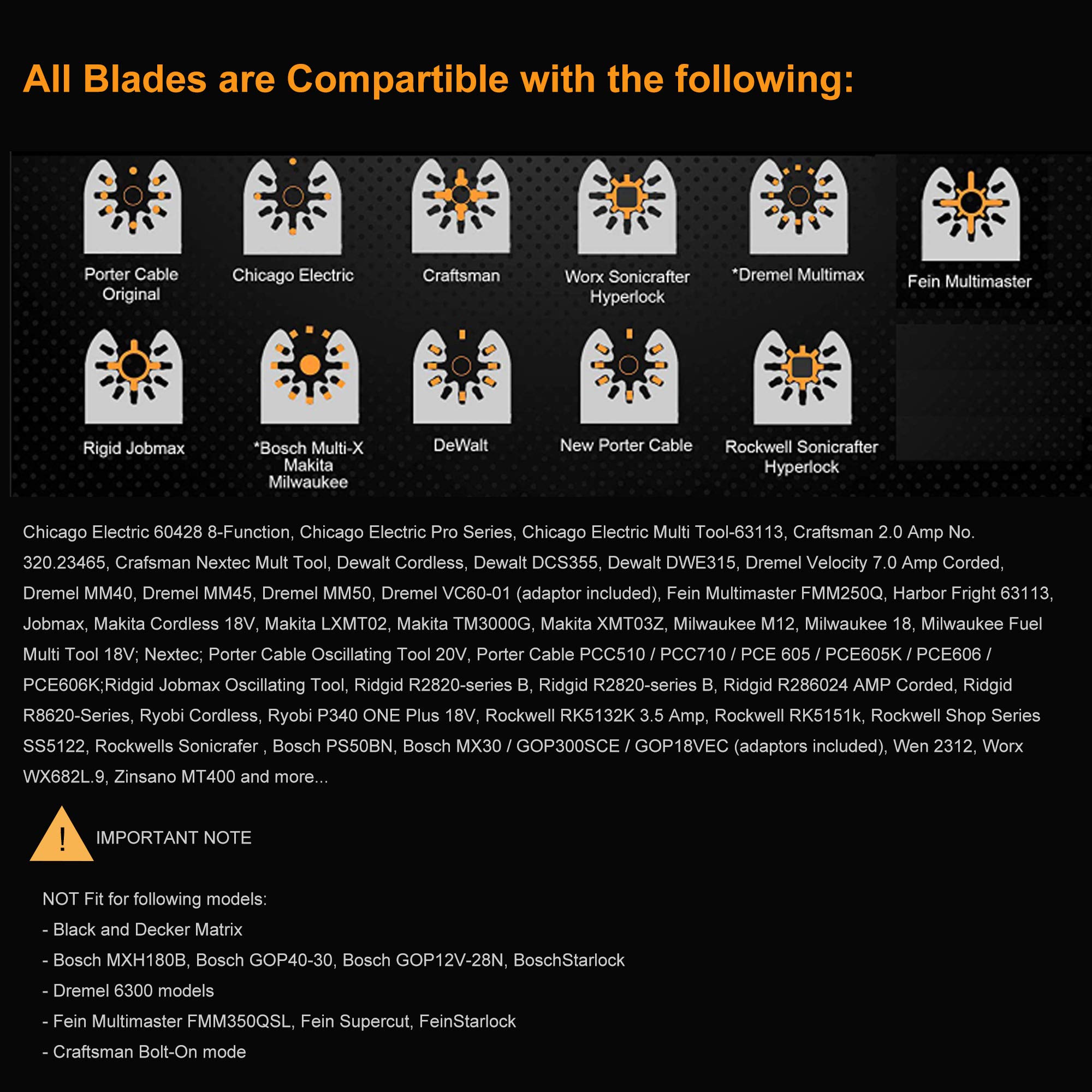 Bundle-8 Oscillating Tool Attachments, Include 3pcs Oscillating Hook Knife Blades for Roofing Shringle and 5pcs Titanium Oscillating Multitool Saw Blades for Metal Cutting