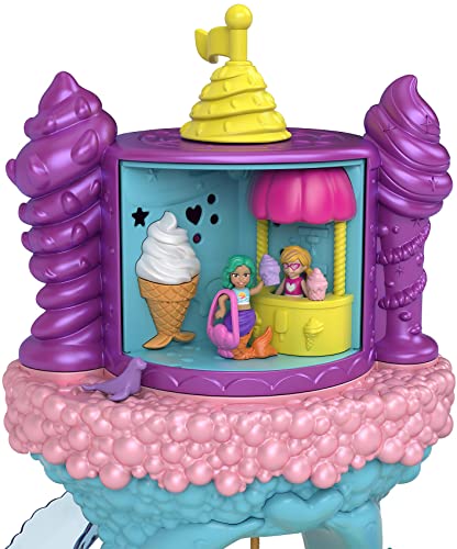 Polly Pocket Rainbow Funland Mermaid Cove Ride Playset, Polly & Mermaid Dolls, Accessories, Dispenser Feature for Surprises, Great Gift for Ages 4 & Up