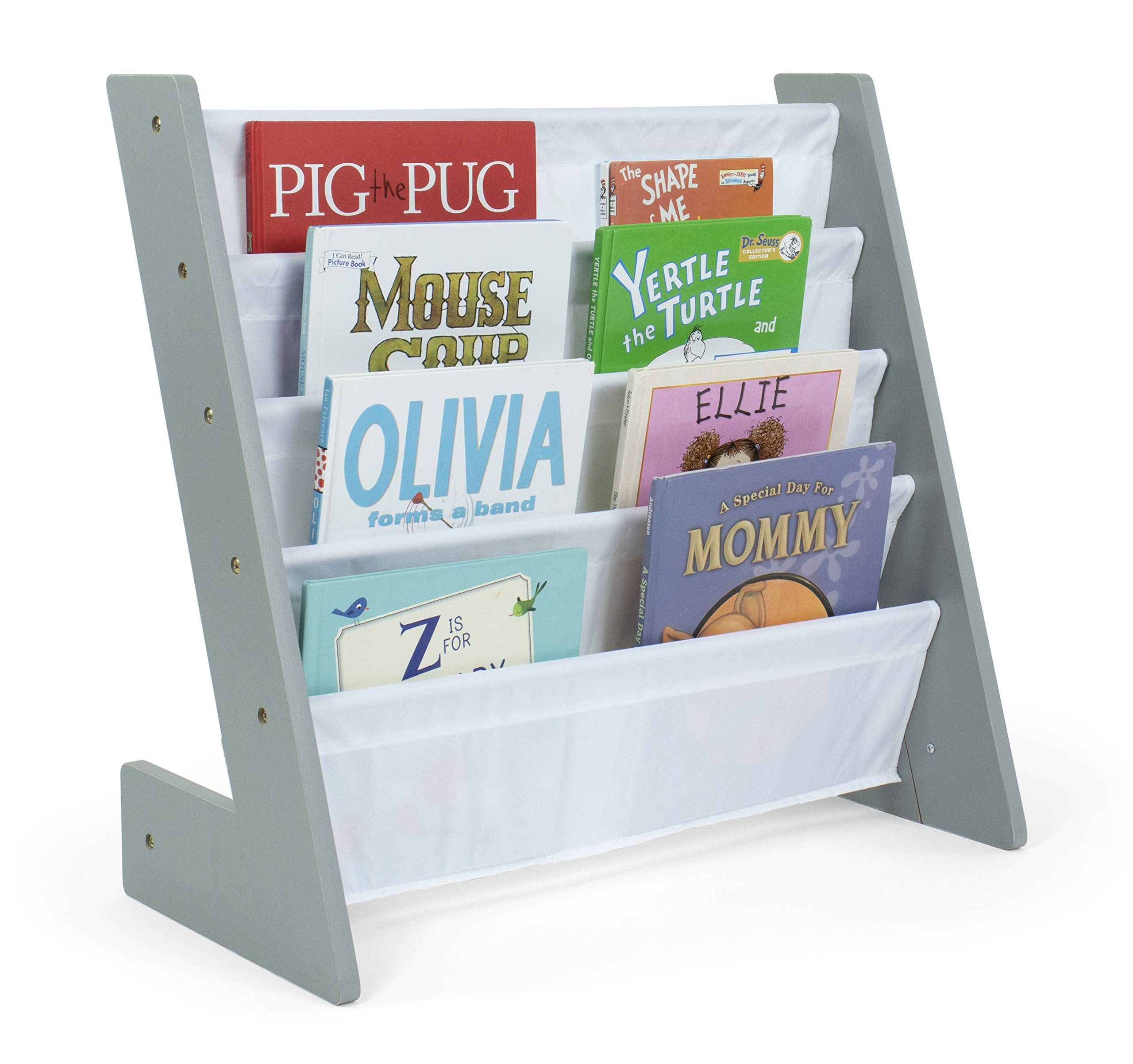 Humble Crew Kids Bookshelf 4 Tier Book Organizer, Inspire Collection, Grey/White