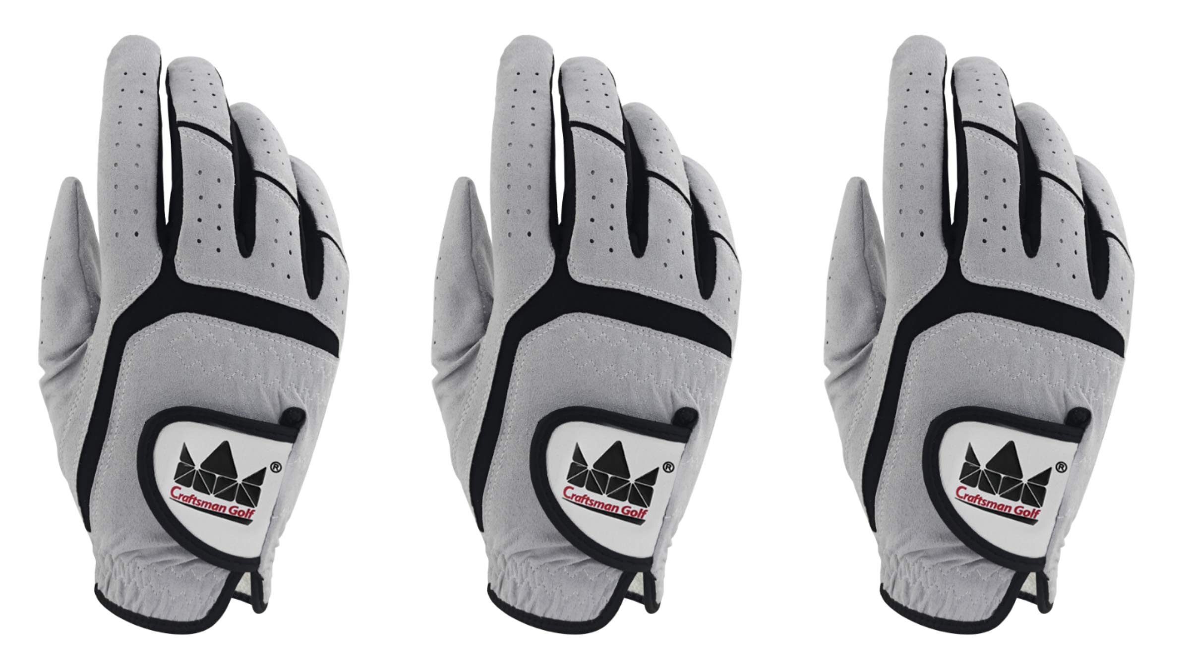 Craftsman Golf 3-Pack White or Gray Golf Gloves for Men Worn on Right Hand (Gray, M)