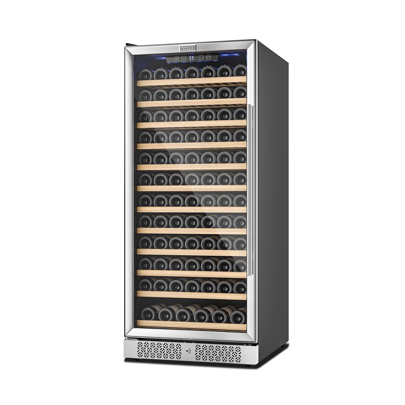 Empava 24" Refrigerator 127 Bottles Single Zone Built in or Freestanding Compressor Fridge Chiller Wine Cooler with Wood Shelves, 24 Inch, Stainless Steel