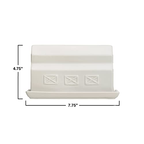 Creative Co-Op Matte Stoneware Barn Butter Dish Food Storage, 1 Pack, White