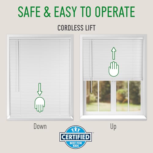 Calyx Interiors 1β Cordless Vinyl Mini Blinds, White, 22.5" W x 36" H, 04MV2224360