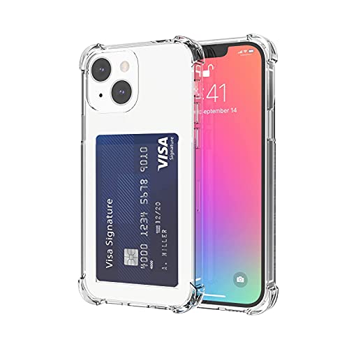 Wuwedo for iPhone 13 Mini Clear Card Case, Protective Shockproof TPU Thin Slim Wallet Case with Card Holder Compatible with Magsafe