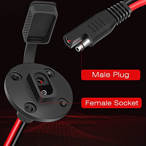 EXTRACTME 2 Pack SAE Connector Power Socket Sidewall Port, 10AWG Weatherproof SAE Quick Connect Solar Panel Flush Mount Connector Plug Cable with 2 SAE Adapter for Solar Generator Battery Charger