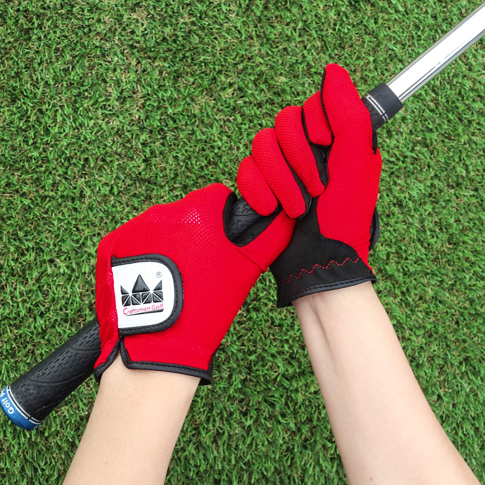Craftsman Golf 1-Pair Mesh Golf Glove for Kids, Boy, Girl Blue Red (Blue, S)