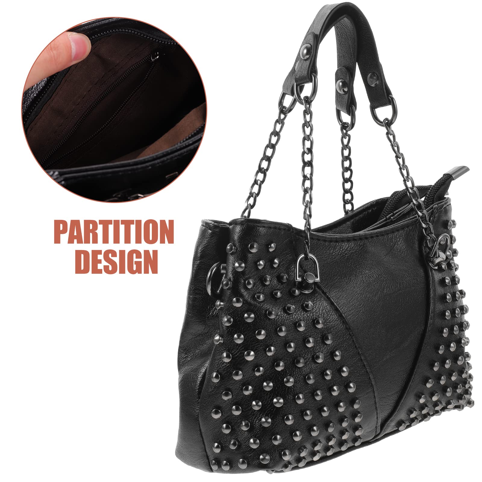 Studded Shoulder Bag for Women Leather Punk Rivet Crossbody Bag Handbag with Chain Wallet Purse for Girls