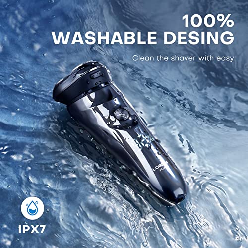 Men's Electric Shaver - LOBINH 3D Rechargeable Waterproof IPX7 Wet & Dry Shaving Electric Razor Rotary Shaver for Men with Pop-up Sideburn Trimmer,1 Hour Fast Charging, LCD Power Indicator - PA188