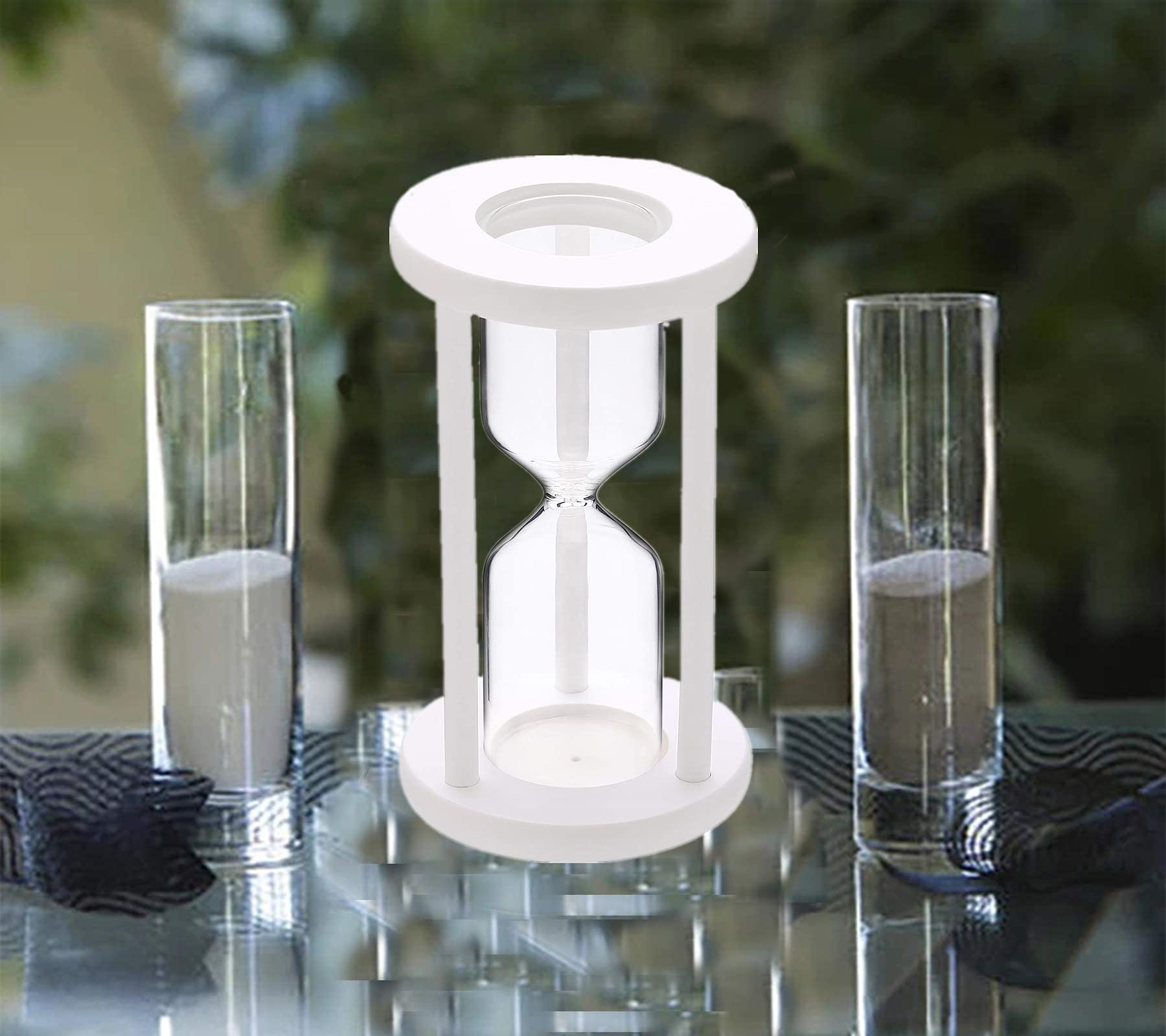 Empty Hourglass Sand Timer Set:White Wood Frame Sand Watch, Sand Clock, Reloj De Arena, Large Hour Glass Sandglass DIY Fillable Unity Sand Ceremony Kit for Wedding Home, Desk, Office Decorative¡