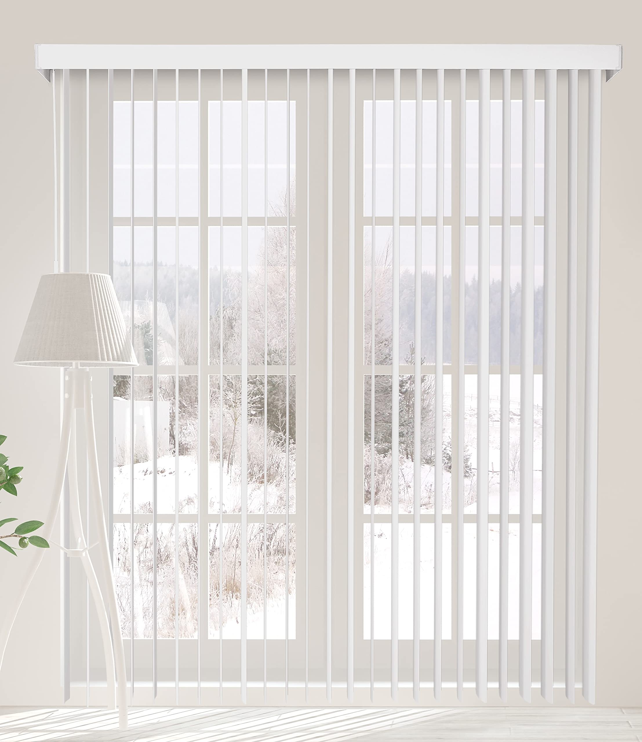Calyx Interiors White Vinyl Vertical Blind 78 in. W x 84 in. L with 3.5 in. Slats, 04VS2780840