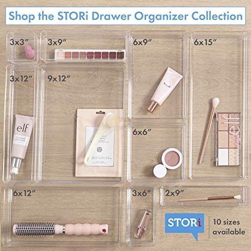 STORi SimpleSort 6-Piece Stackable Clear Drawer Organizer Set | 9" x 3" x 2" Rectangle Trays | Narrow Makeup Vanity Storage Bins and Office Desk Drawer Dividers | Made in USA