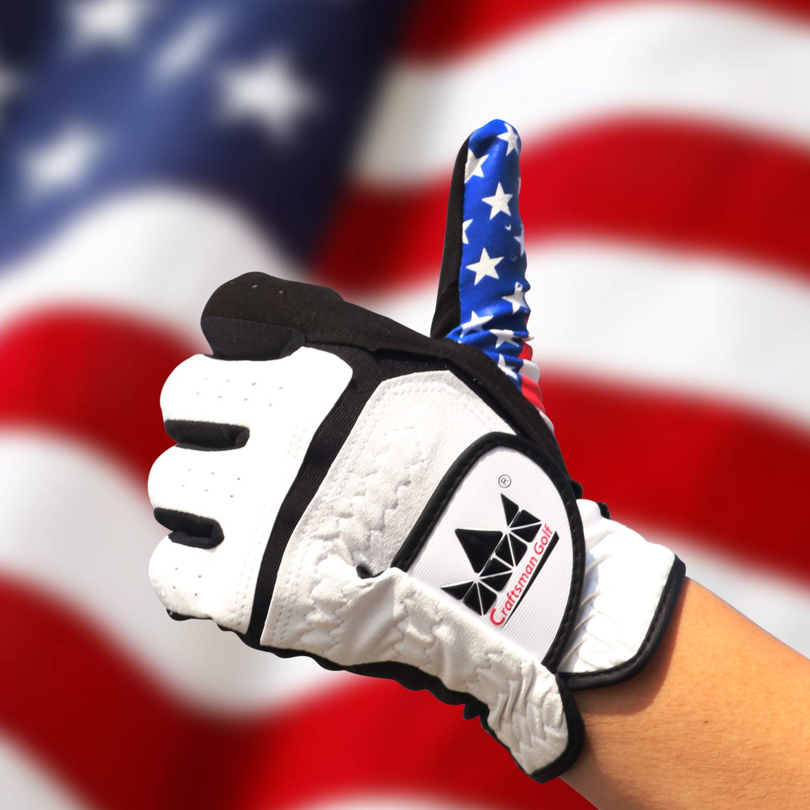 Craftsman Golf US Flag Stars Golf Glove White, Worn on Left Hand (M/L, 3pcs)