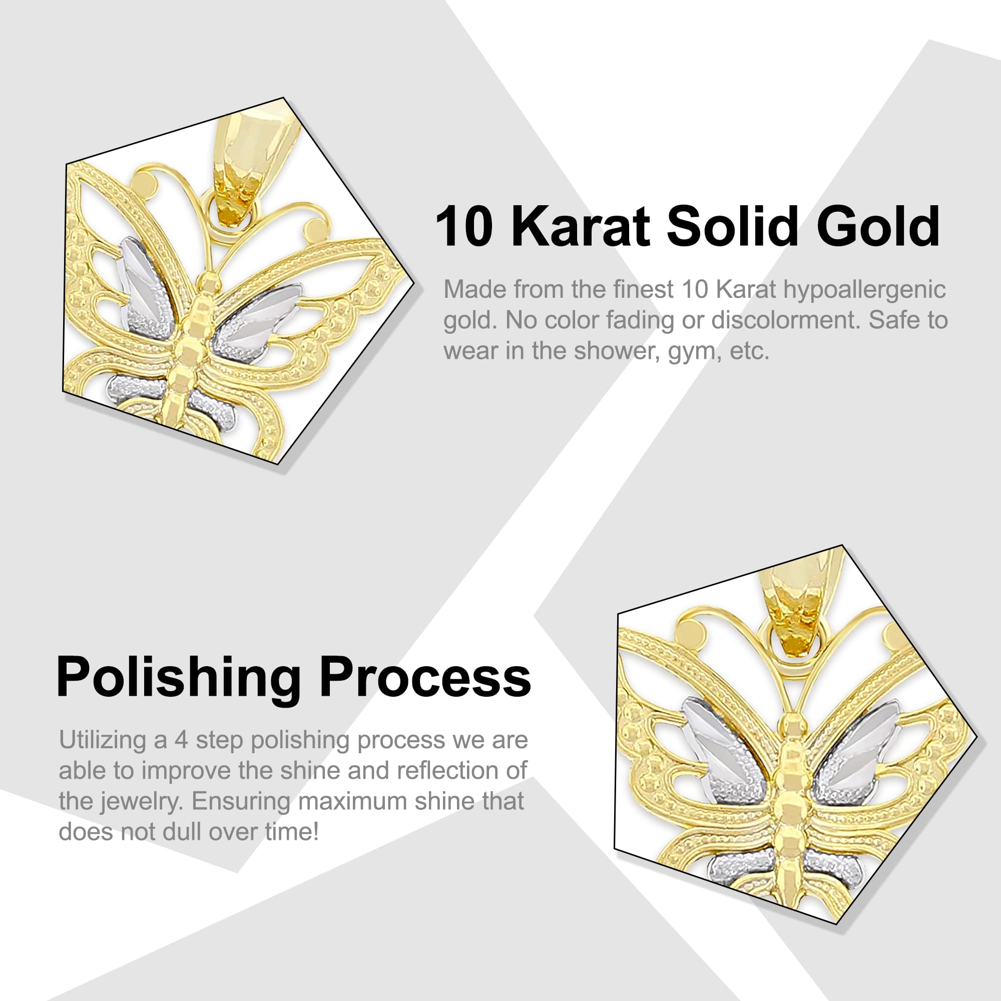 Charm America - Gold Butterfly Charm - 10 Karat Solid Gold - Butterly Pendant Jewelry (Style 1)