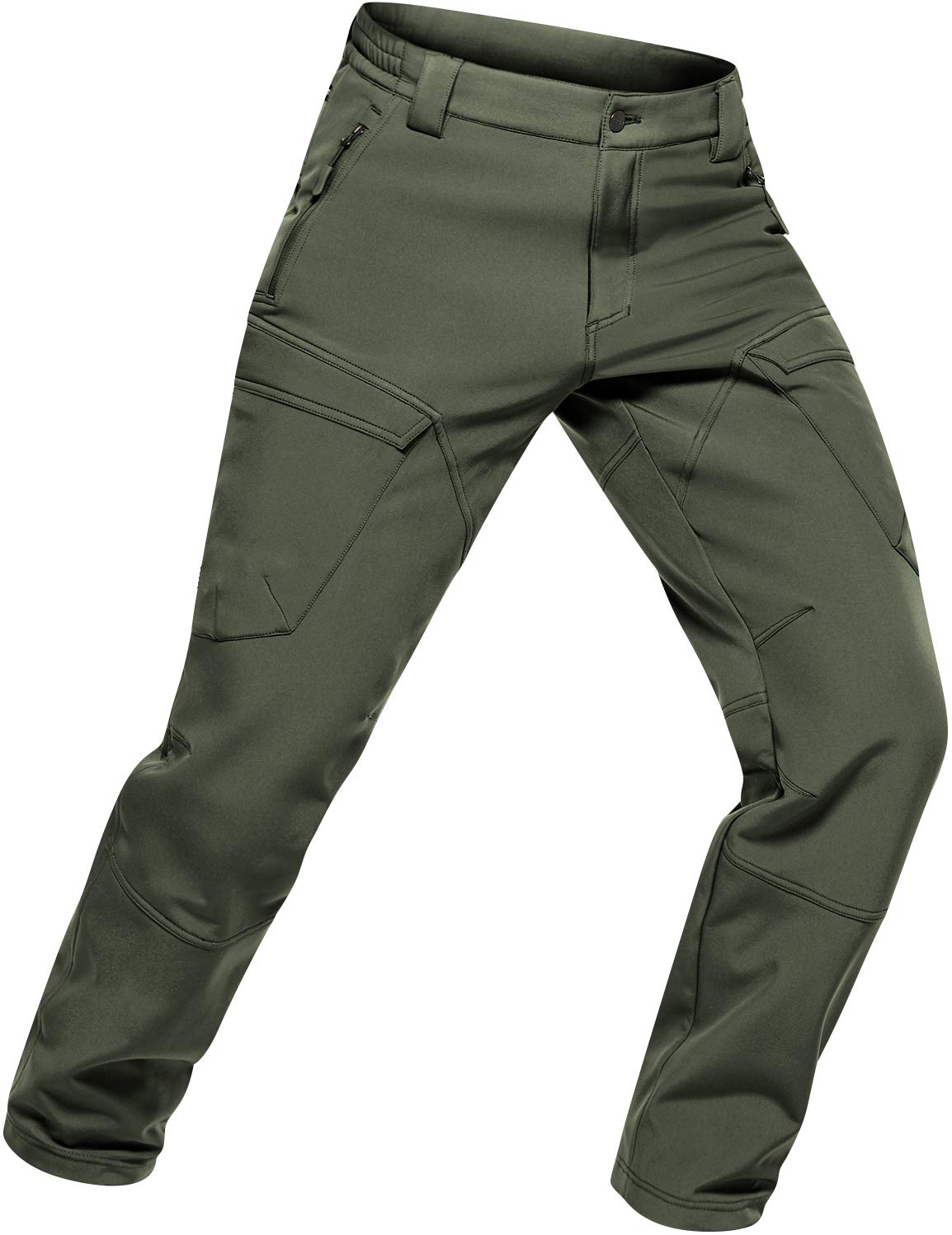 CQR Men's Winter Waterproof Tactical Pants, Softshell Fleece Lined Snow Ski Cargo Pants, Thermal Outdoor Hiking Work Pants, Cargo Olive, Medium