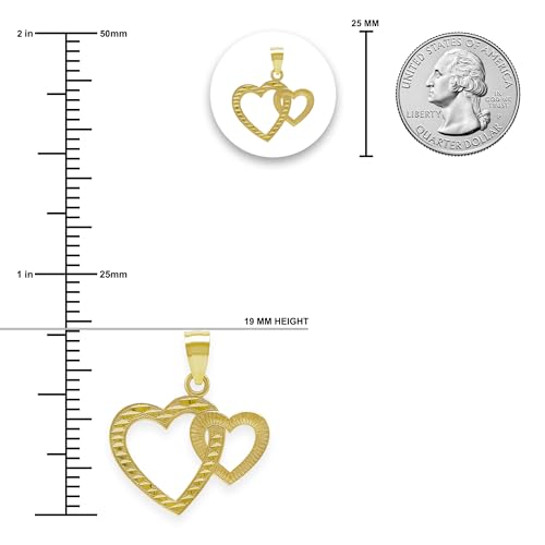 Charm America - Gold Double Heart Charm - 10 Karat Solid Gold - Heart Pendant - Heart Jewelry
