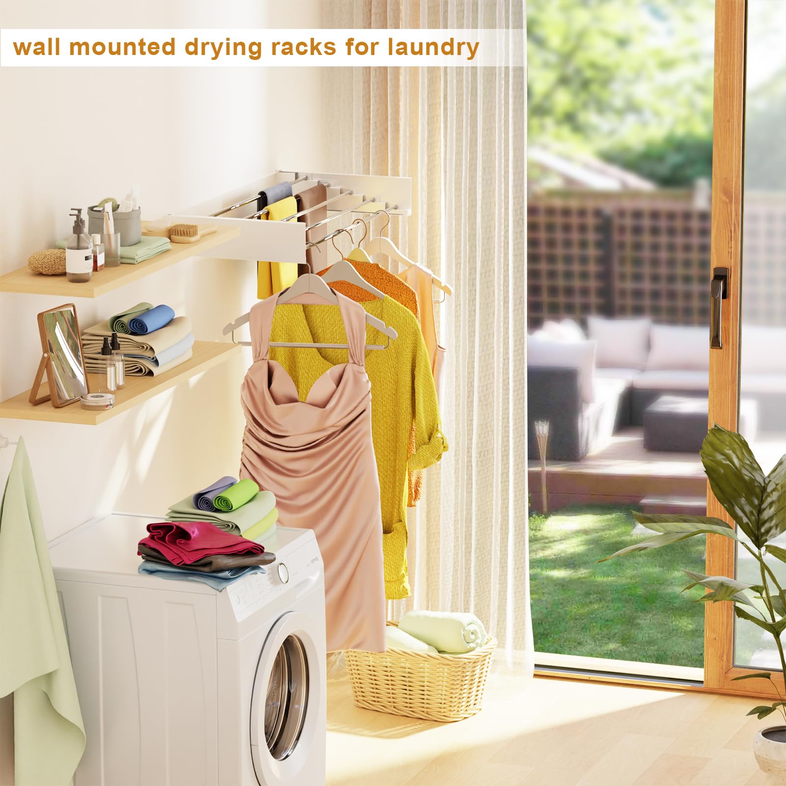 GLDDAO Wall Drying Rack,Wall Mounted Clothes Drying Rack,Wall Mounted Clothes Drying Rack 40" Wide 13.2 Linear Ft 5 Aluminum Rods 60 lb Capacity(White 40ββ)